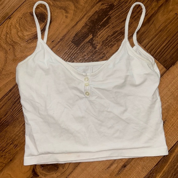 Brandy Melville | Tops | Cropped White Tank Top With Buttons | Poshmark